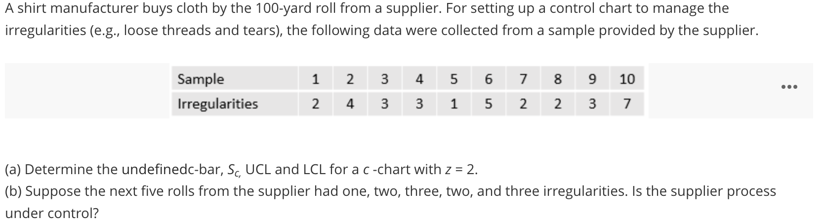 Solved A shirt manufacturer buys cloth by the 100 -yard roll | Chegg.com