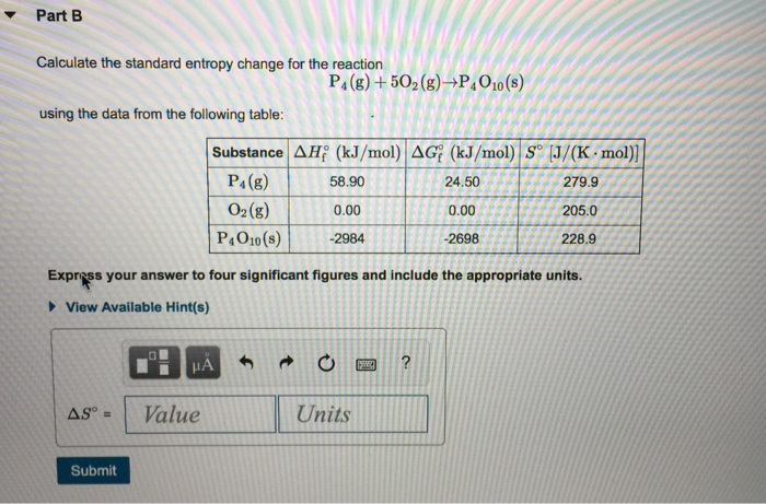 Solved Part B Calculate the standard entropy change for | Chegg.com
