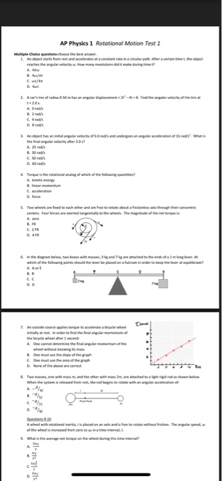 Solved AP Physics 1 Rotational Motion Test 1 Nane of the | Chegg.com