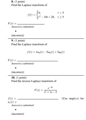 Solved 8. (1 point) Find the Laplace transform of | Chegg.com