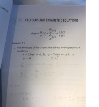 Solved Curs 9.2 CALCULUS AND PARAMETRIC EQUATIONS slope ye) | Chegg.com