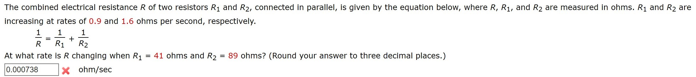 Solved The combined electrical resistance R of two resistors | Chegg.com