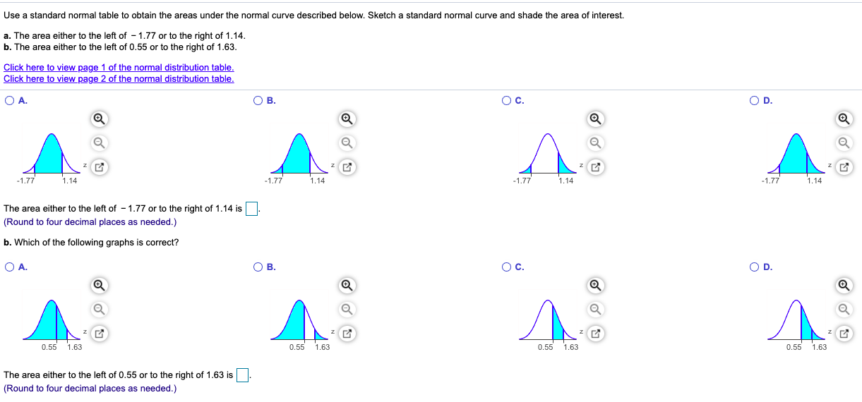 Solved Use a standard normal table to obtain the areas under | Chegg.com
