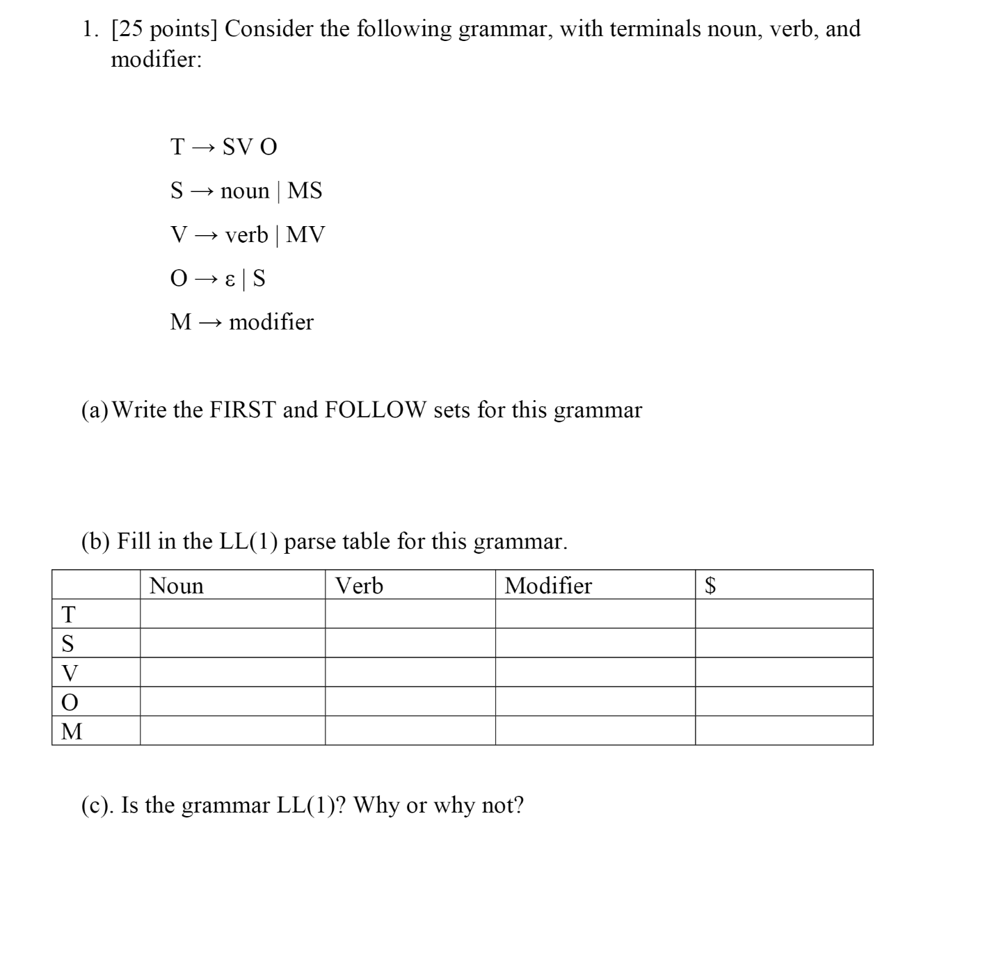 Solved 1. [25 points] Consider the following grammar, with | Chegg.com