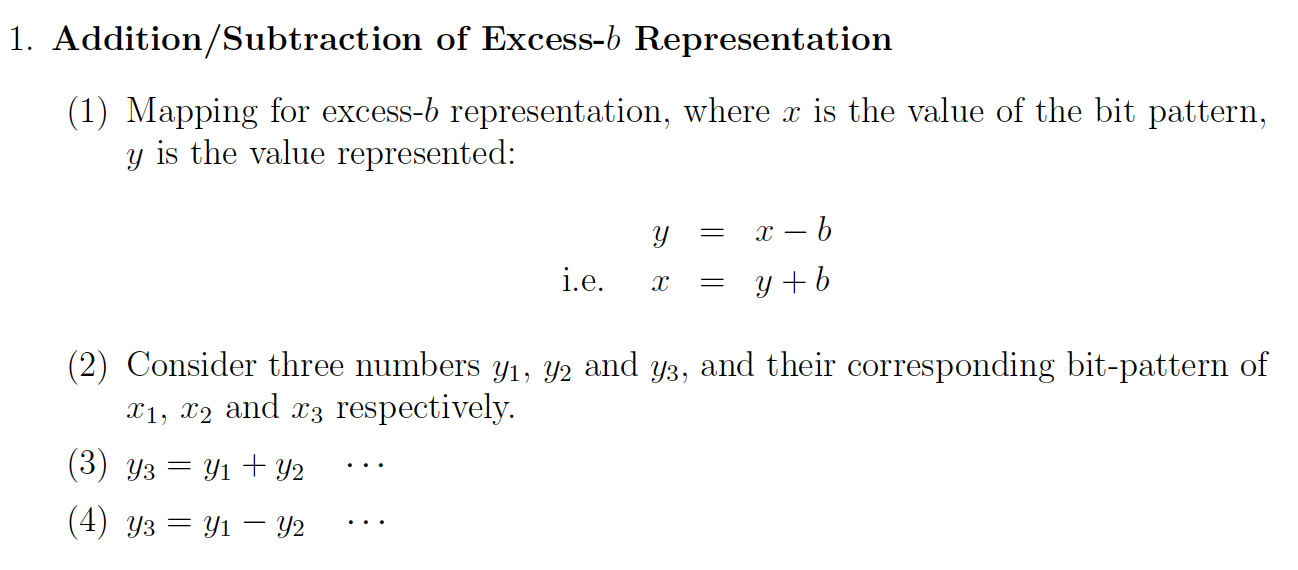 Solved 1. Addition/Subtraction of Excess-b Representation | Chegg.com