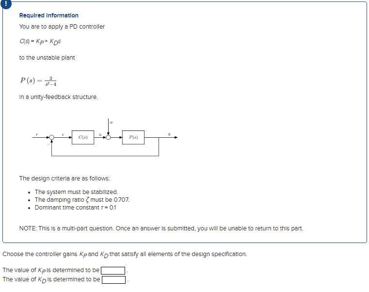 Solved Choose the controller gains Kp and Kd that satisfy | Chegg.com