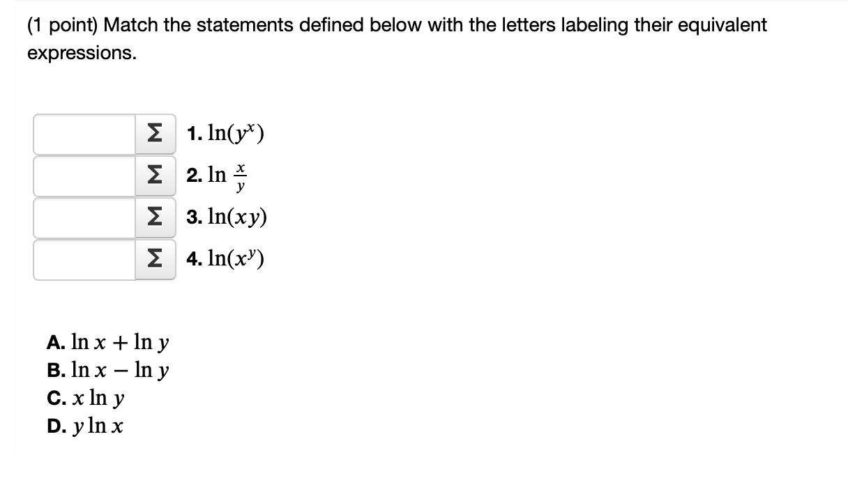 Solved ( 1 point) Match the statements defined below with | Chegg.com