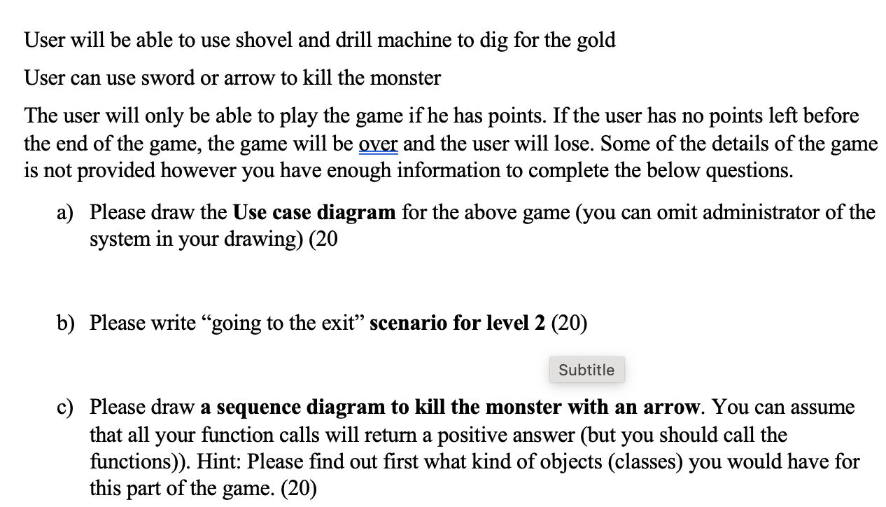 Problem 1: Given the following Game to design, please | Chegg.com