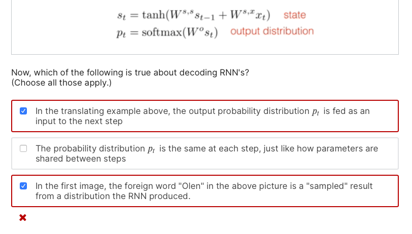 Solved Decoding with RNN 0/1 point (graded) Now, we would | Chegg.com