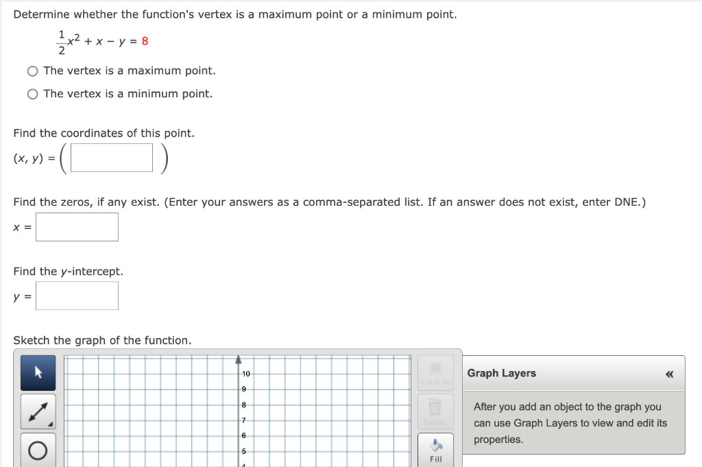 Solved Determine whether the function's vertex is a maximum | Chegg.com
