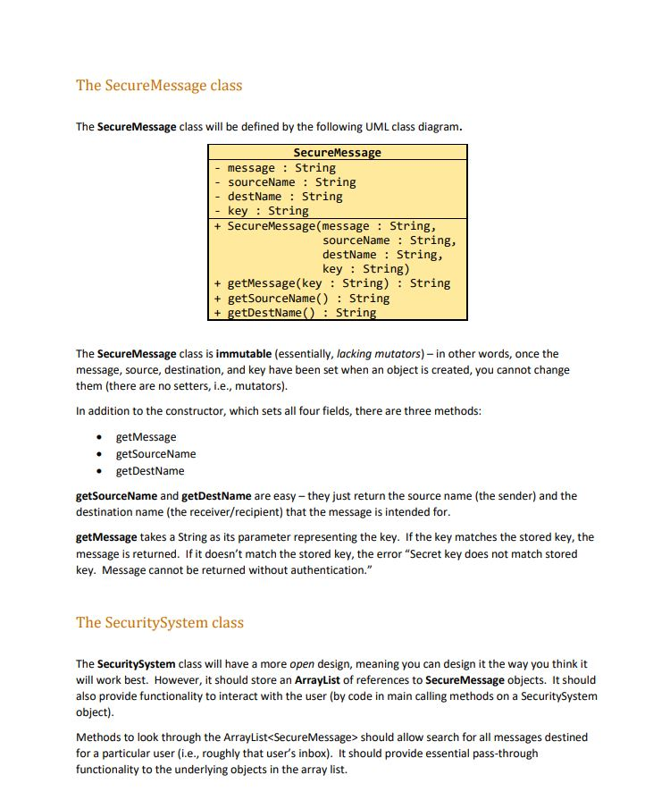 Solved The SecureMessage class The Secure Message class will | Chegg.com
