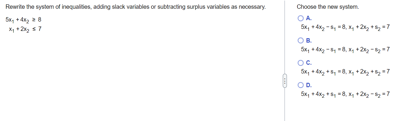 Solved Rewrite the system of inequalities, adding slack | Chegg.com