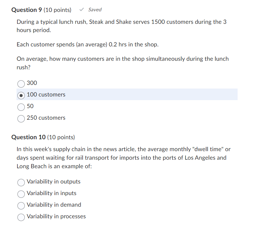 Solved Question 9 (10 ﻿points)During a typical lunch rush, | Chegg.com