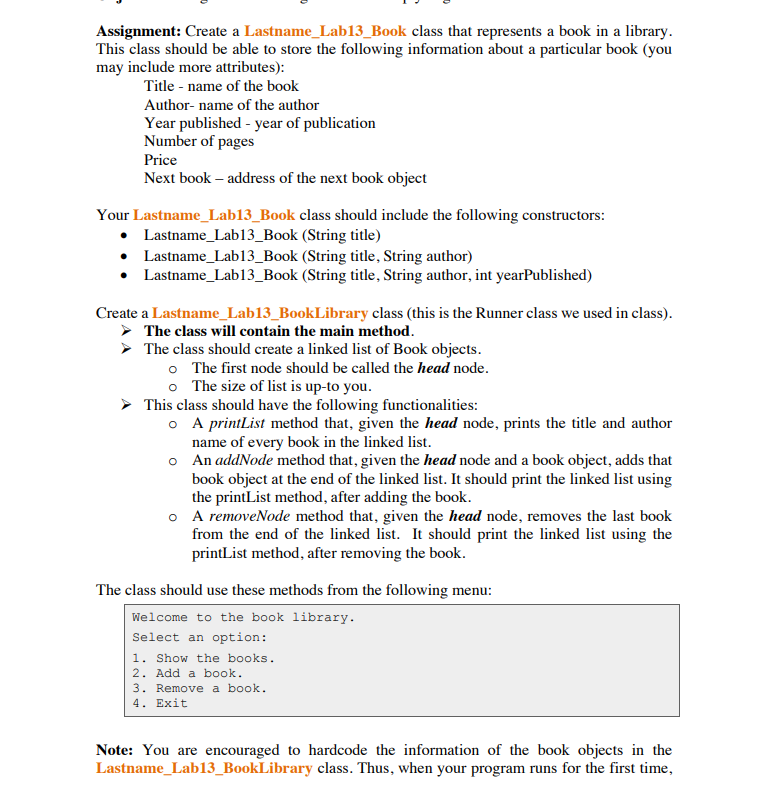 Solved Assignment: Create a Lastname_Lab13_Book class that | Chegg.com