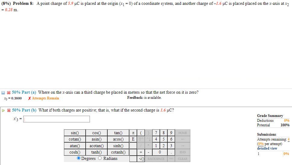 Solved (8%) ﻿Problem 8: A point charge of 5.9μC ﻿is placed | Chegg.com