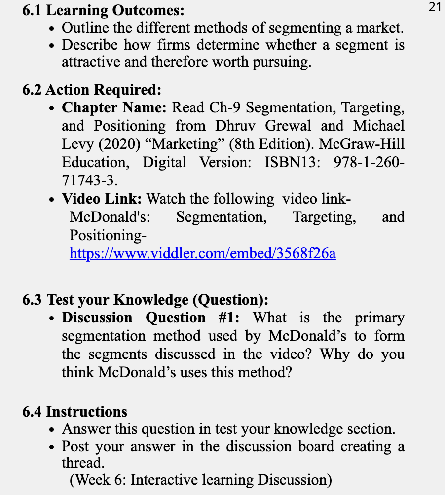 6.1 Learning Outcomes: - Outline the different | Chegg.com