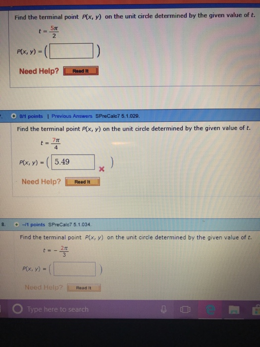 Solved Find the terminal point P(x, y) on the unit circle | Chegg.com