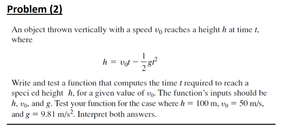 Solved Problem (2) An object thrown vertically with a speed | Chegg.com