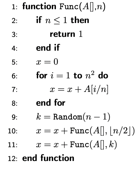 Solved 3: 4: 5: 6: 1: function Func(A[],n) 2: if n