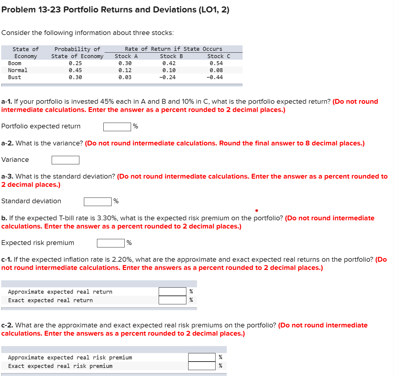 Solved Problem 13-23 Portfolio Returns and Deviations (LO1, | Chegg.com