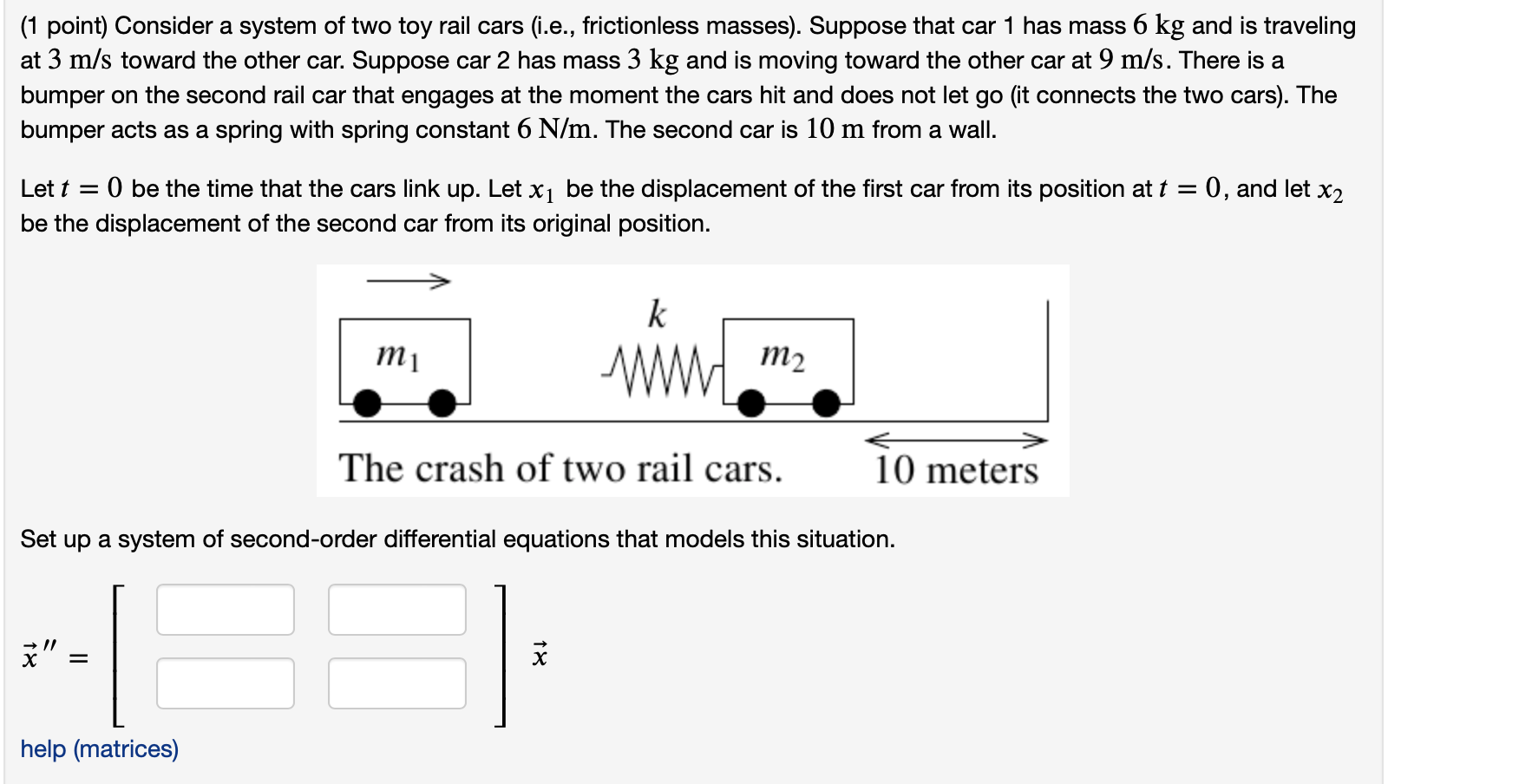 Solved (1 point) Consider a system of two toy rail cars | Chegg.com