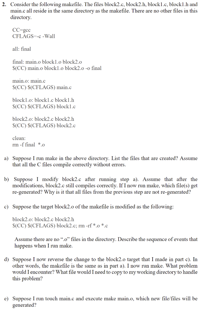 Solved 2. Consider the following makefile. The files | Chegg.com