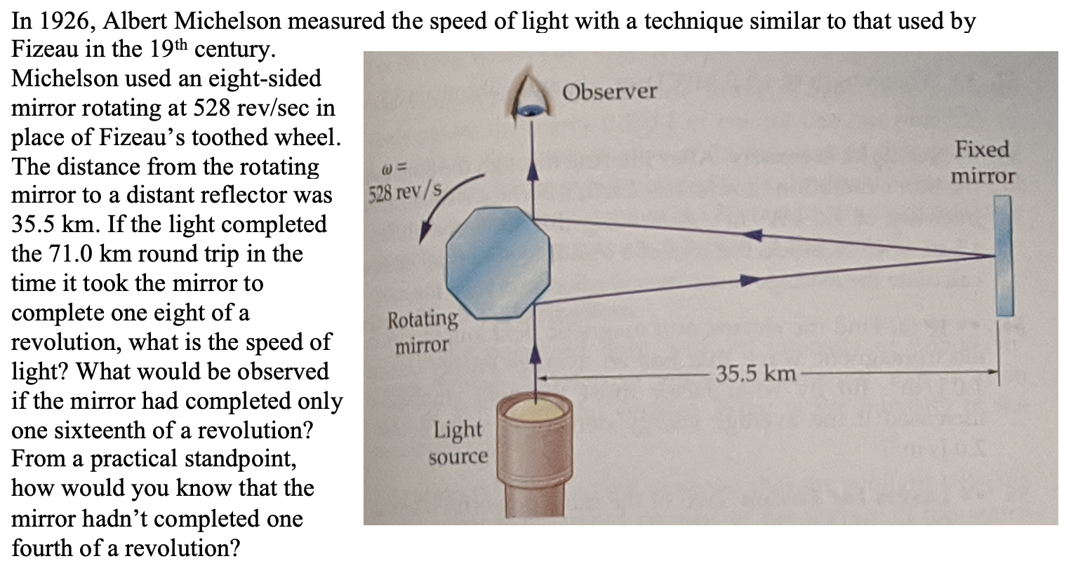 Solved In 1926, Albert Michelson measured the speed of light | Chegg.com