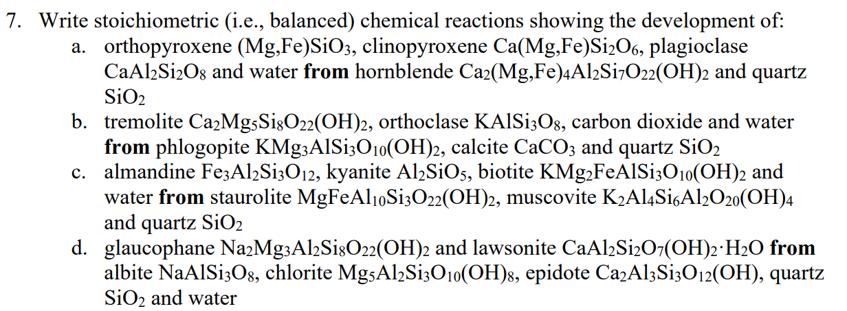 Solved 7. Write stoichiometric (i.e., balanced) chemical | Chegg.com