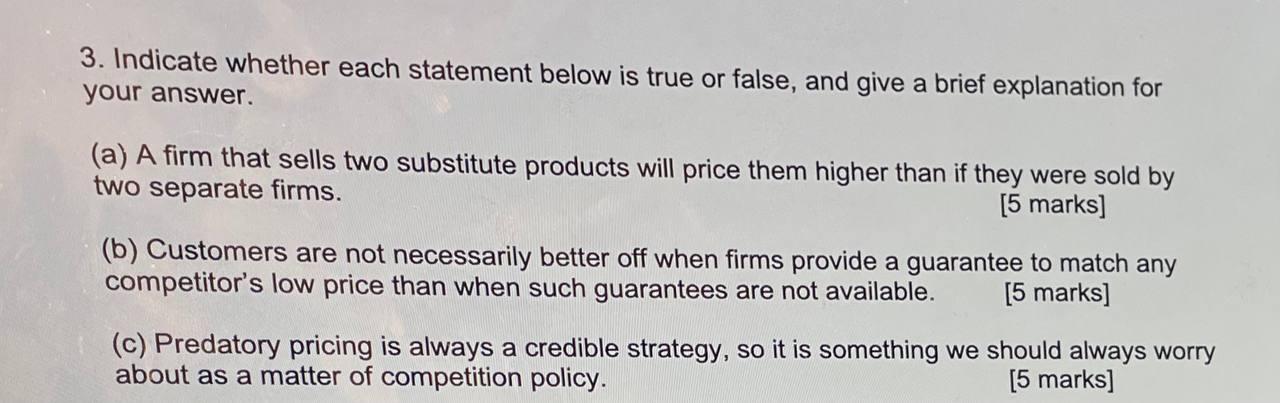 Solved 3. Indicate whether each statement below is true or | Chegg.com