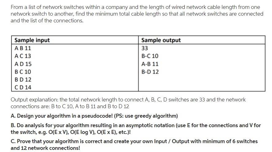 Solved From a list of network switches within a company and | Chegg.com