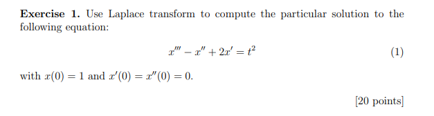 Solved Exercise 1. Use Laplace transform to compute the | Chegg.com