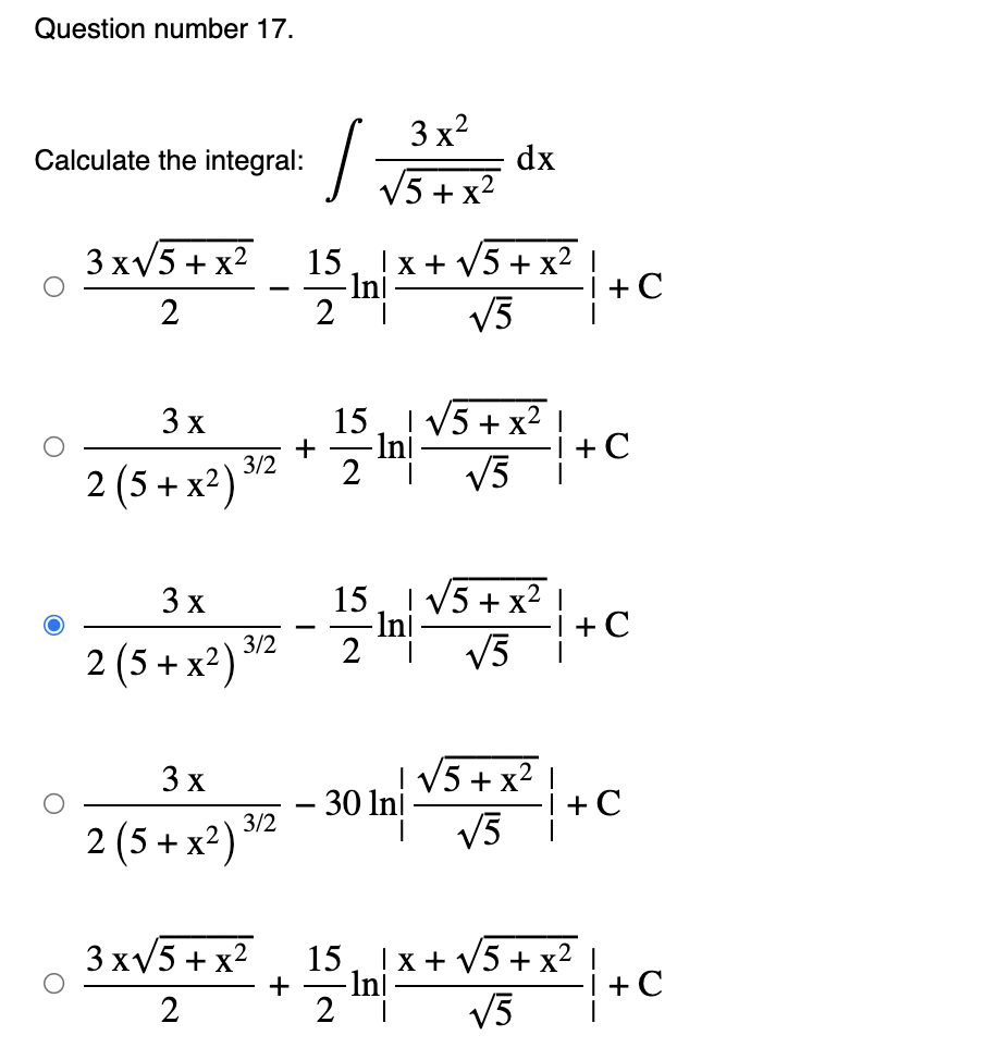 Solved Question number 17. Calculate the integral: | Chegg.com