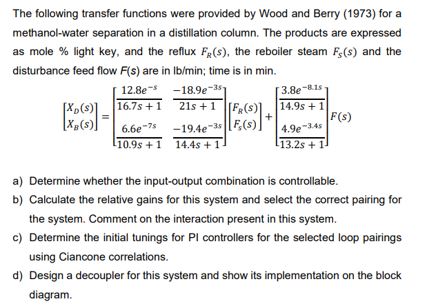 Solved The following transfer functions were provided by | Chegg.com