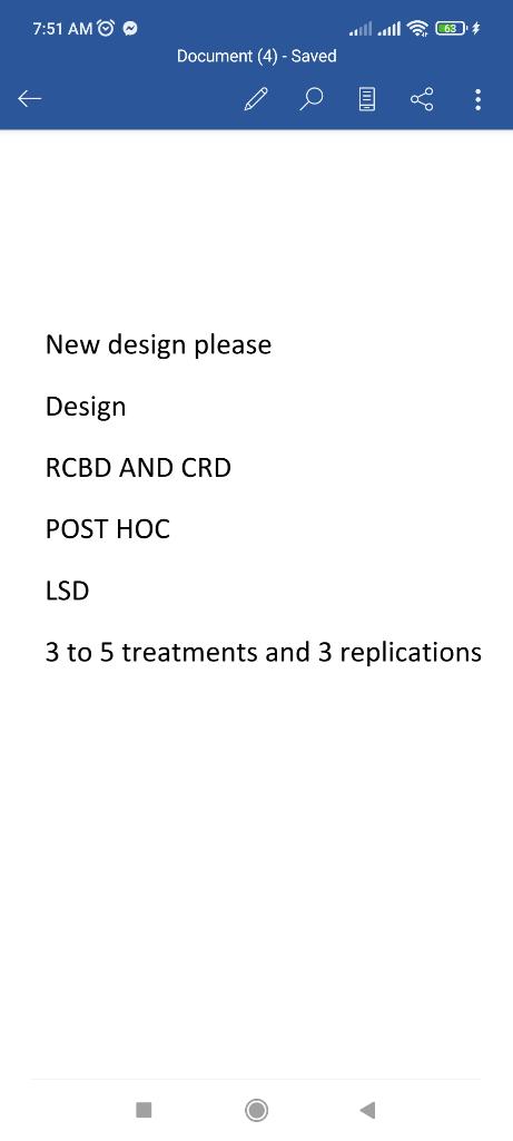 New design please Design RCBD AND CRD POST HOC LSD 3 | Chegg.com