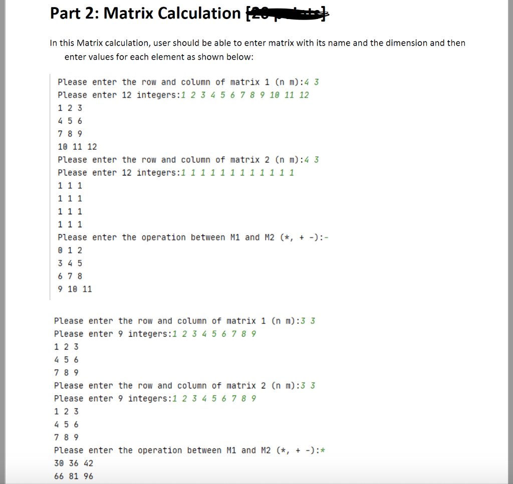 Solved Part 2: Matrix Calculation (2 In this Matrix | Chegg.com
