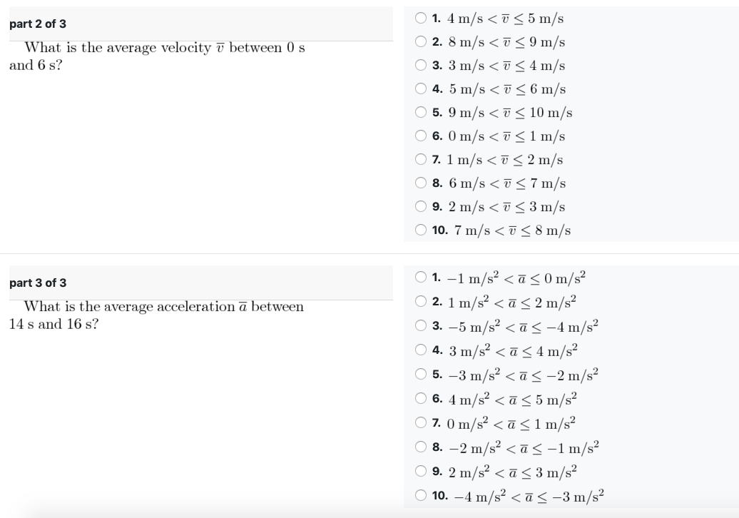 Solved 7: Velocity vs Time 17 - 30.0 pts possible 0 part 1 | Chegg.com