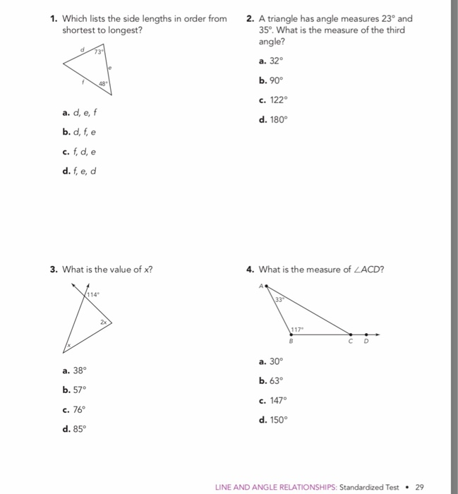 Solved 1. Which lists the side lengths in order from 2. A | Chegg.com