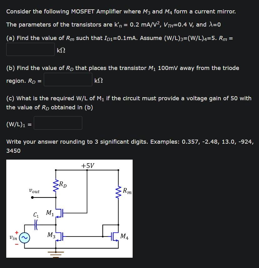 Solved The parameters of the transistors are kn′=0.2 | Chegg.com