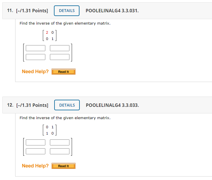Solved 11. [-/1.31 Points] DETAILS POOLELINALG4 3.3.031. | Chegg.com