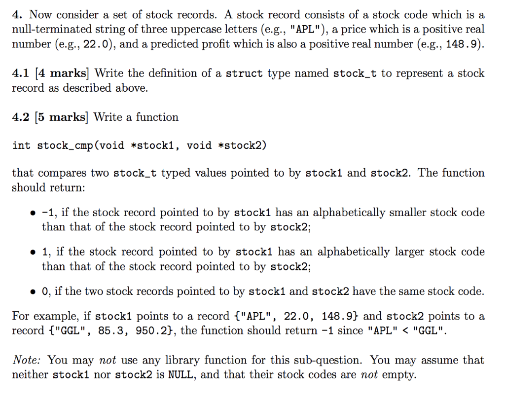 Solved 4. Now consider a set of stock records. A stock | Chegg.com
