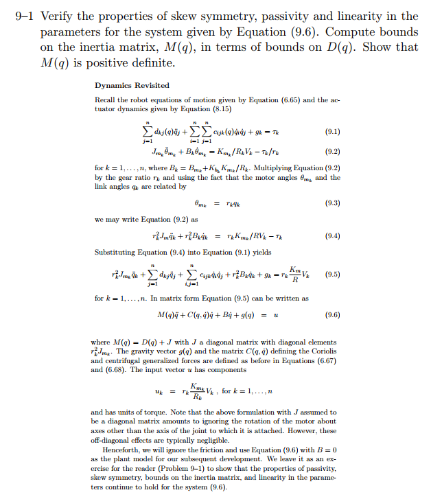 Dynamics RevisitedRecall the robot equations of | Chegg.com