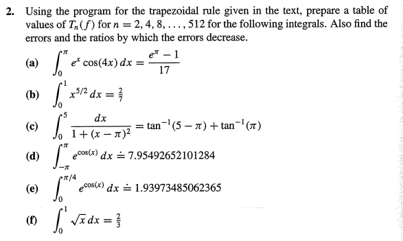 Solved 2. Using the program for the trapezoidal rule given | Chegg.com