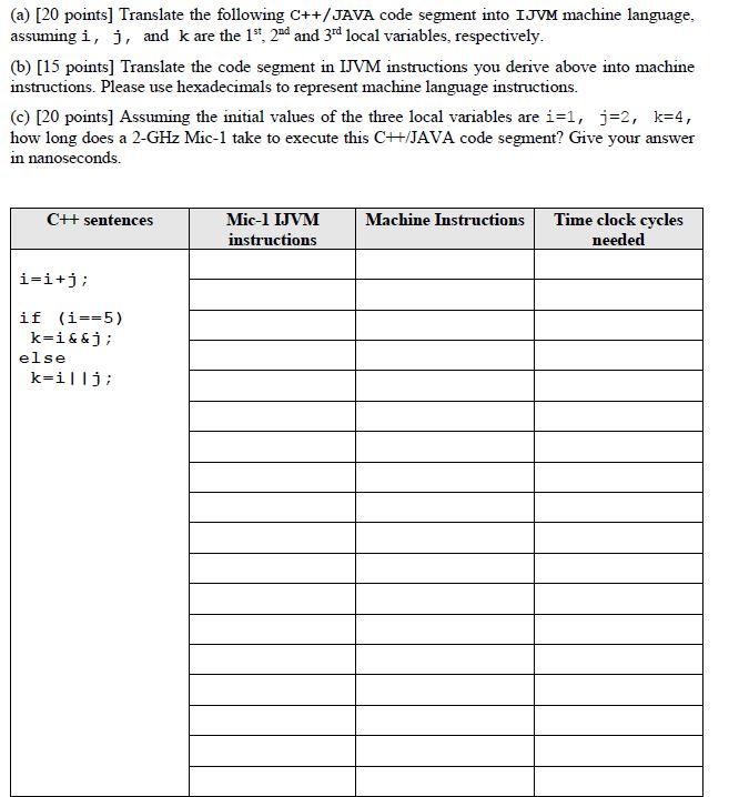 Solved (a) [20 points] Translate the following C++/JAVA code | Chegg.com