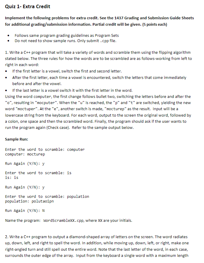 Solved 1) Write a C++ program that will take a variety of | Chegg.com