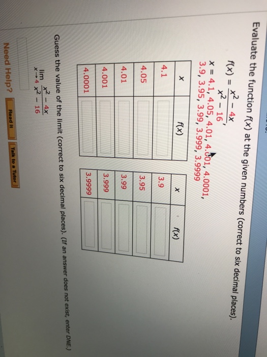 Solved Evaluate the function f(x) at the given numbers | Chegg.com