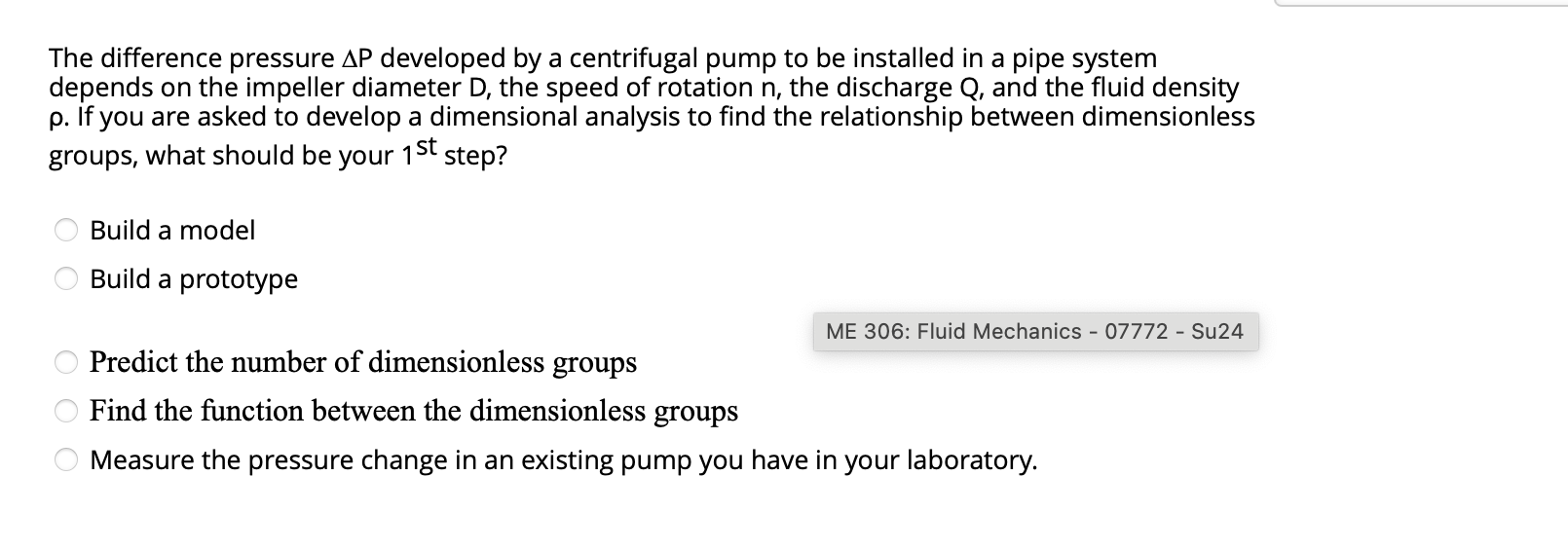 Solved The difference pressure ΔP ﻿developed by a | Chegg.com