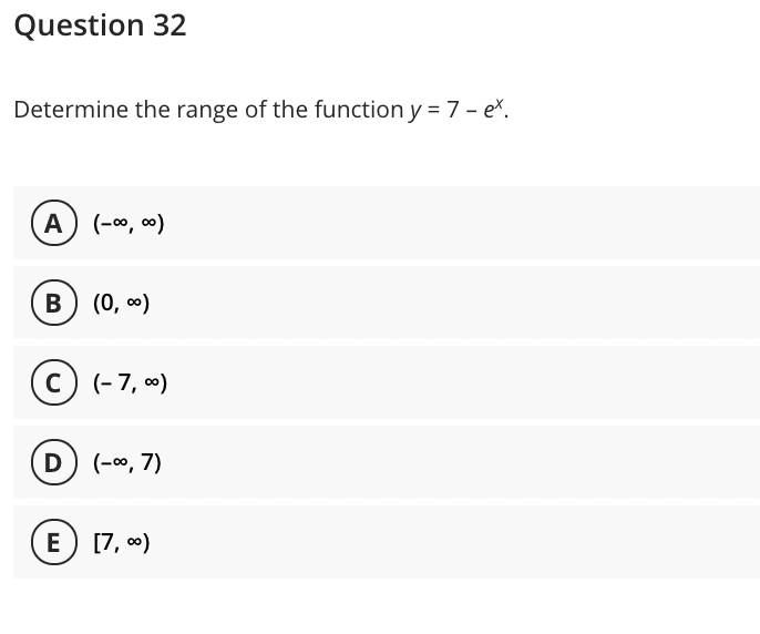 Solved Question 32 Determine the range of the function y = 7 | Chegg.com