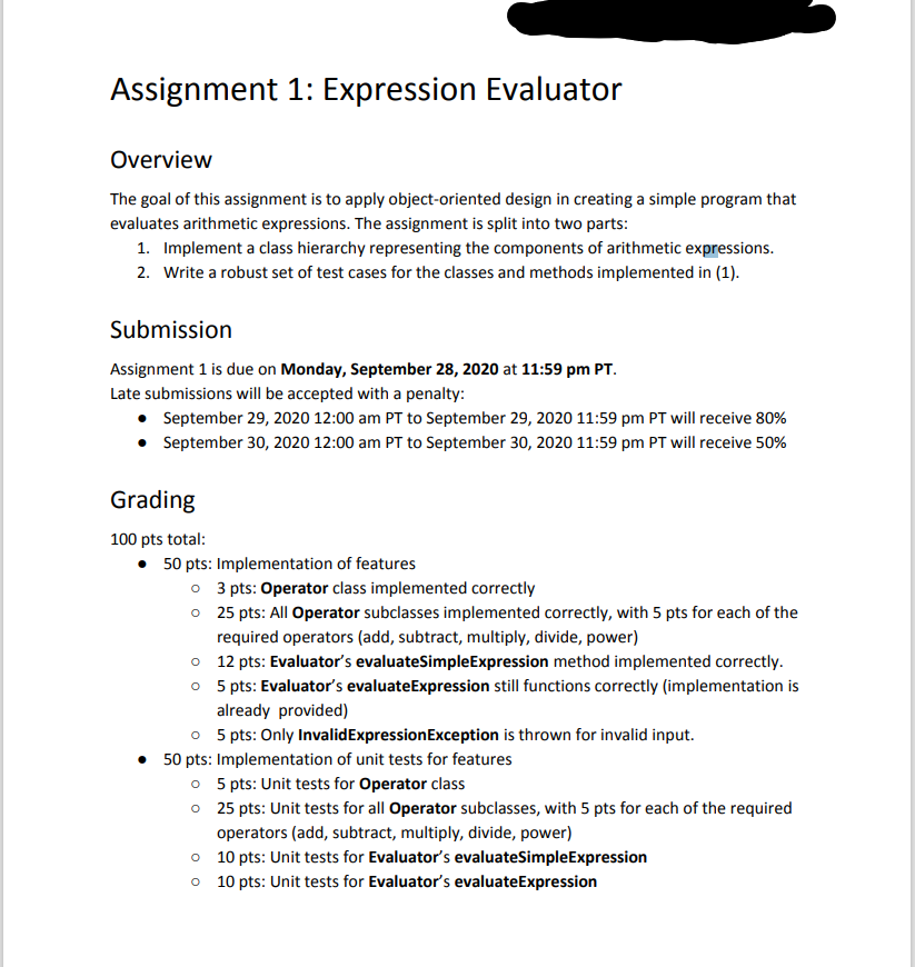 Assignment 1: Expression Evaluator Overview The goal | Chegg.com