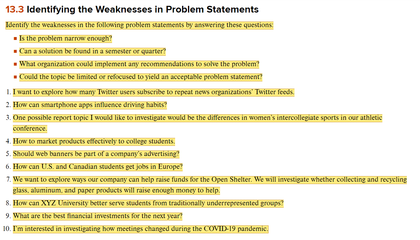 Solved 13.3 Identifying the Weaknesses in Problem Statements | Chegg.com