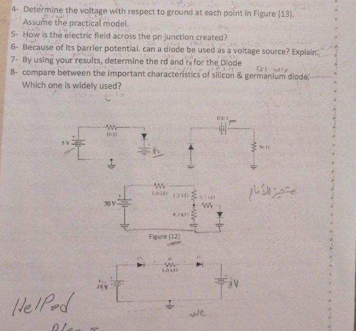 Solved 4- Determine the voltage with respect to ground at | Chegg.com